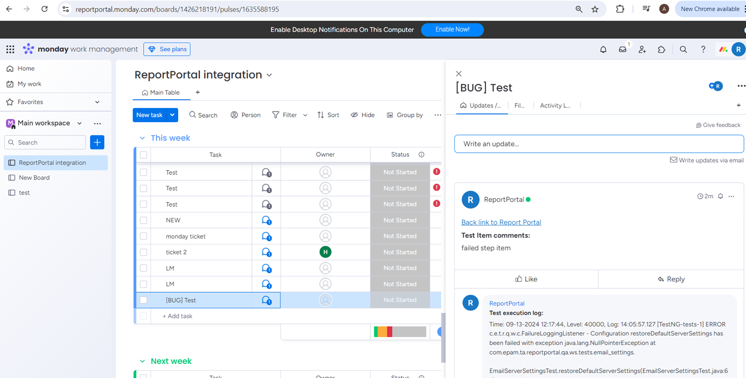 Monday | ReportPortal Documentation