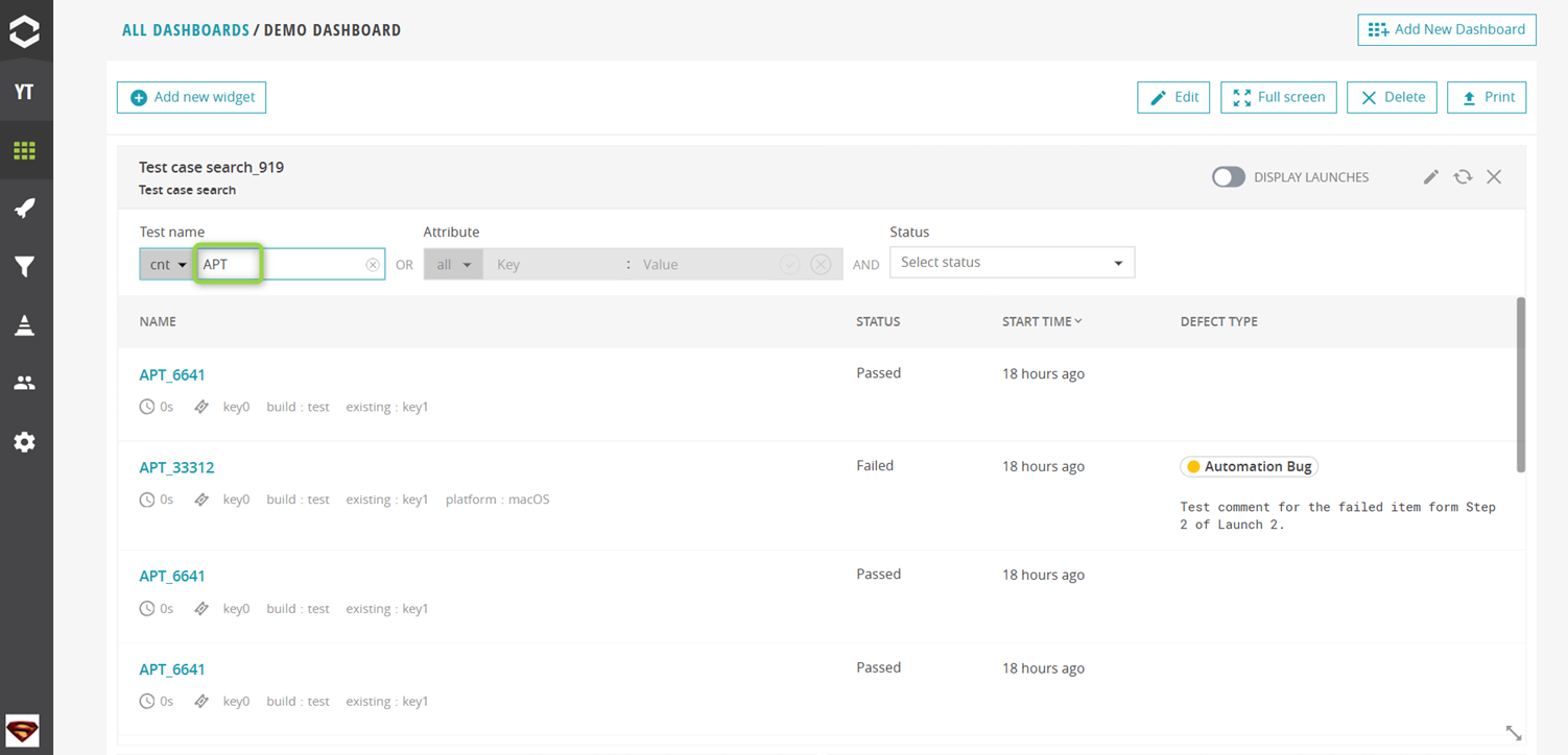 Test case search | ReportPortal Documentation